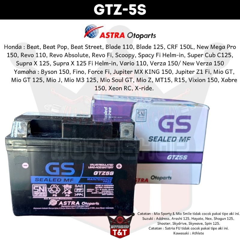 Jual Aki Kering GS Astra |Accu GTZ-5S | GTZ-6V | Aki Motor Honda Beat ...
