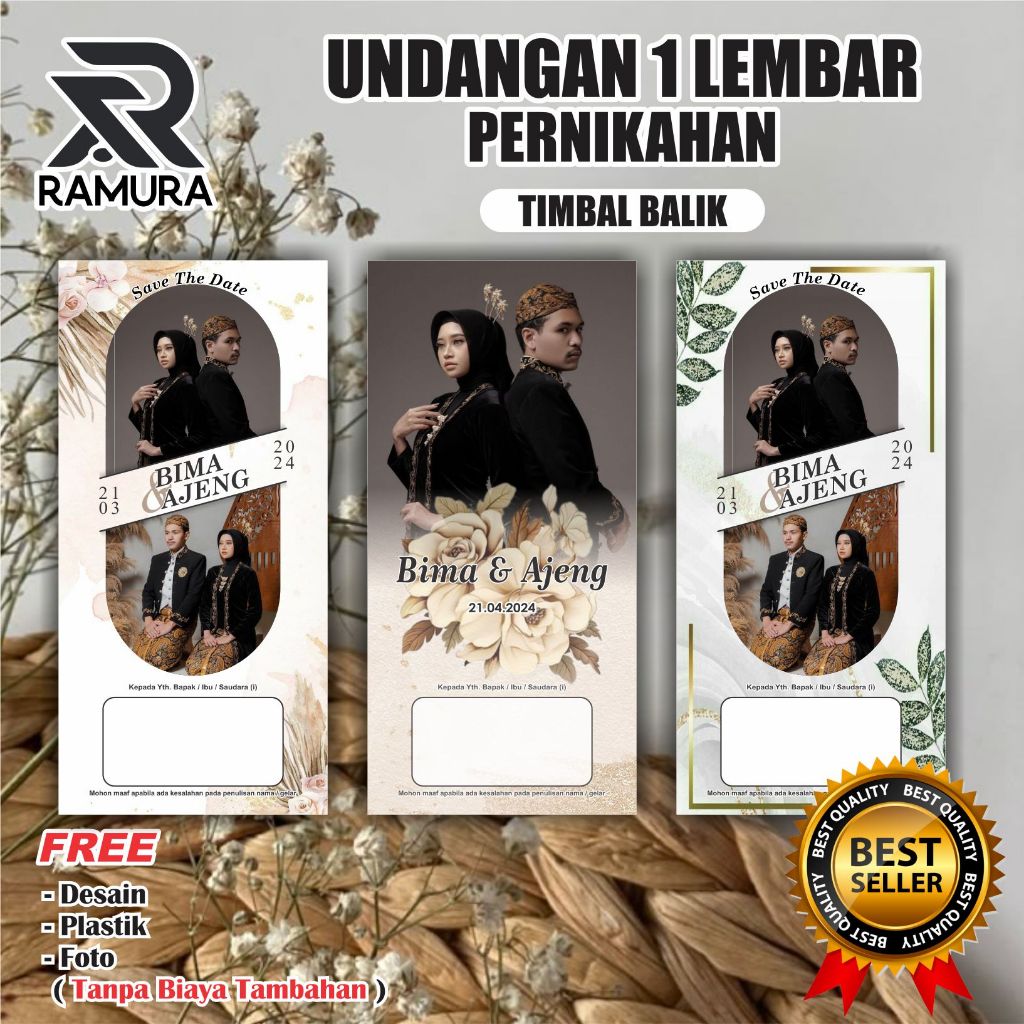 Jual Undangan Pernikahan 1 Lembar Timbal Balik F ( Free Desain & Foto ...
