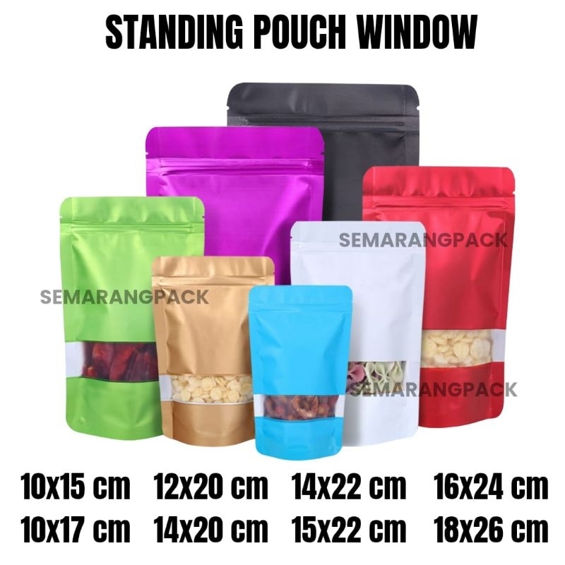 Jual standing pouch window 10x15 10x17 12x20 14x20 14x22 15x22 16x24 cm ...