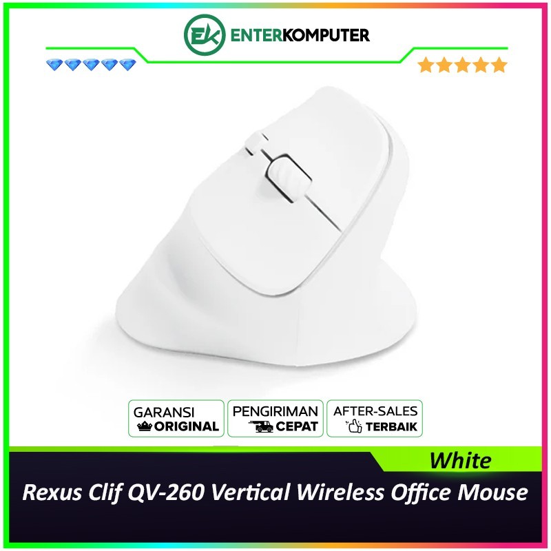Jual Rexus Clif QV-260 Vertical Wireless Office Mouse - White | Shopee ...