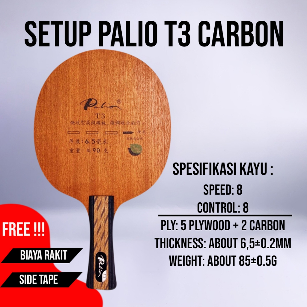 Jual Paket Bat Pingpong Rakitan Palio T3 Carbon 5 Ply Wood Palio CJ8000 Ekonomi Dawei 388A Speed ...