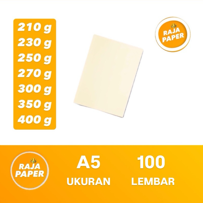 Jual Kertas Ivory Ukuran A5 100 Lembar 210 230 250 270 300 350 400 Gsm ...