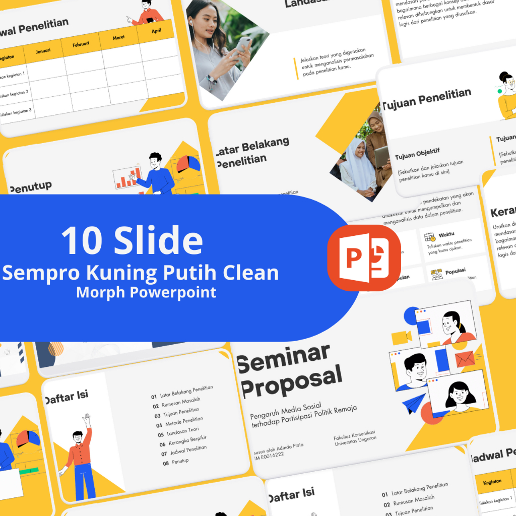 Jual Sempro Kuning Putih Clean Powerpoint - Template Proposal Seminar Profesional | PPT Morph ...