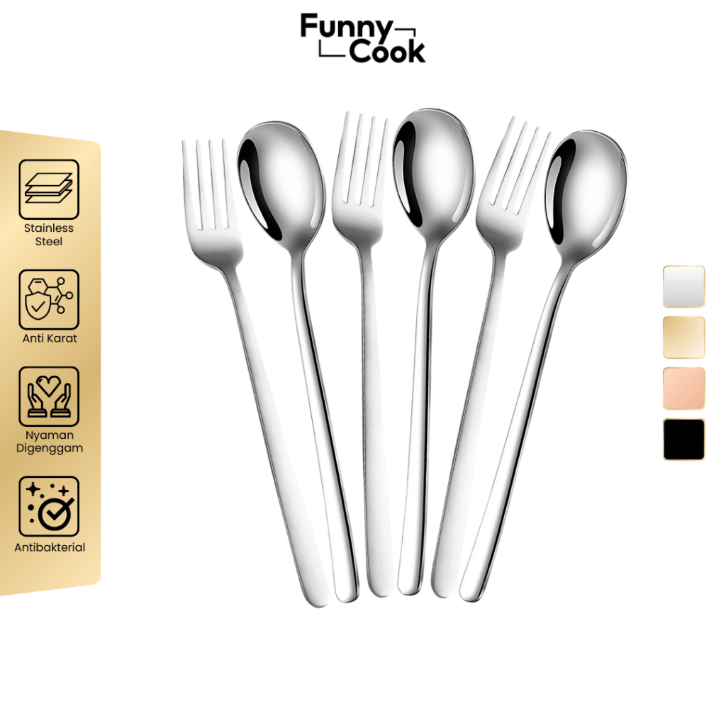 Jual FUNNYCOOK Sendok Garpu Makan Stainless Steel Tebal Halus Set 6pcs ...
