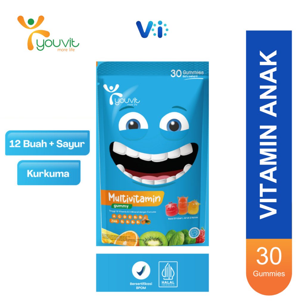 Jual Youvit Multivitamin Anak 30 Hari dengan Vitamin C, Vitamin D, Sayur, Buah & Curcuma ...