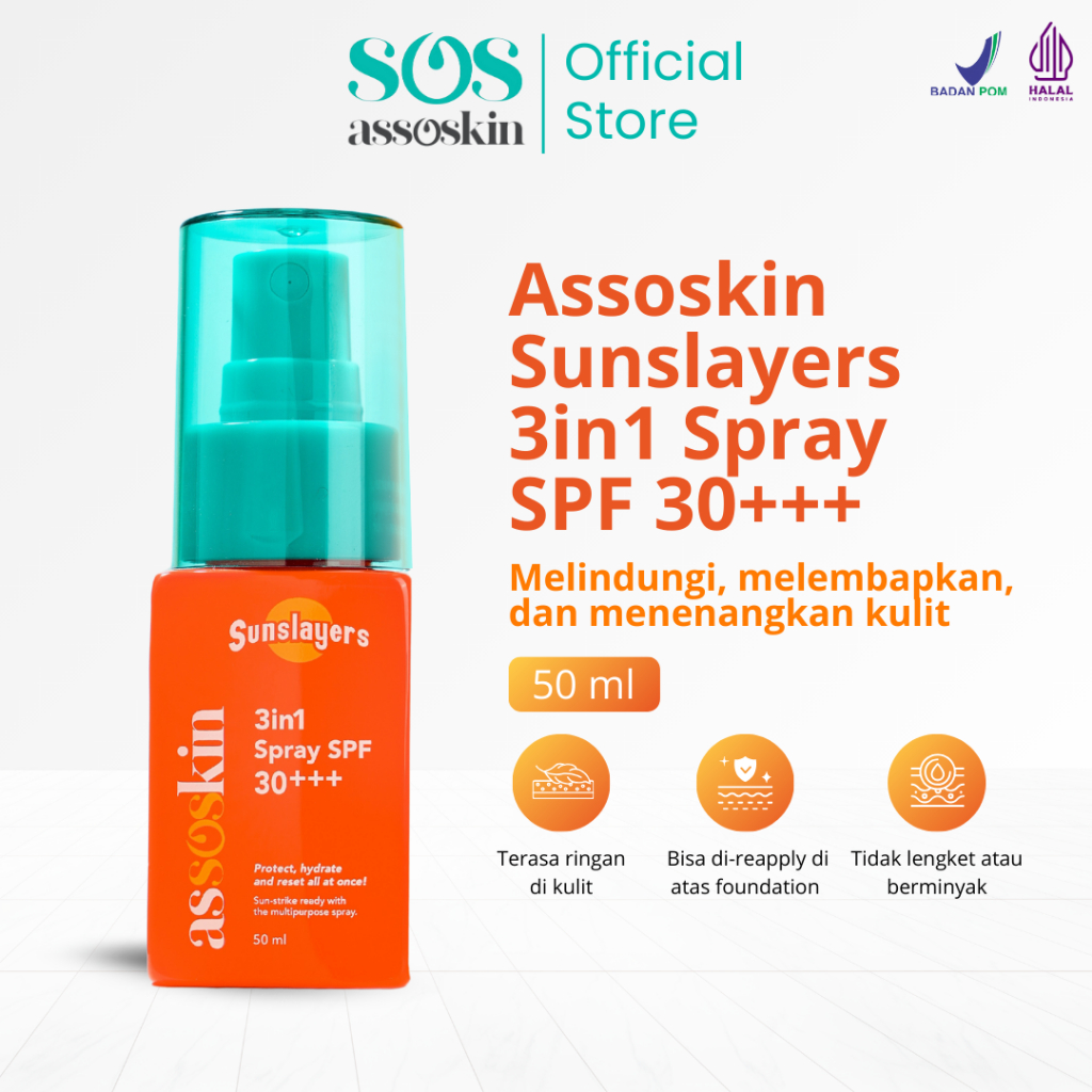 Jual Assoskin Sunscreen Spray Sunslayers 3in1 Spray SPF 30+++ 50ml Sun ...