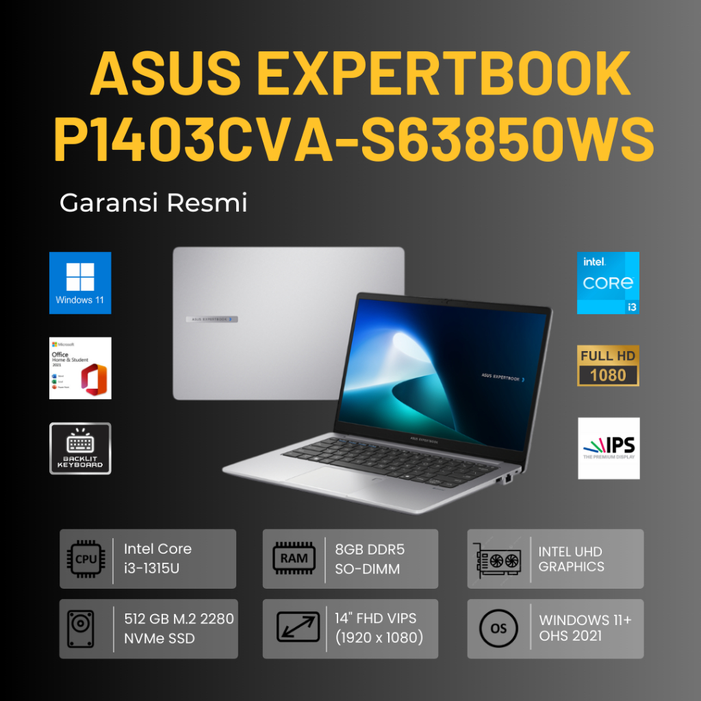 Jual ASUS EXPERTBOOK P1 P1403CVA-S63850WS | CORE I3 GEN 13 | RAM 8GB ...