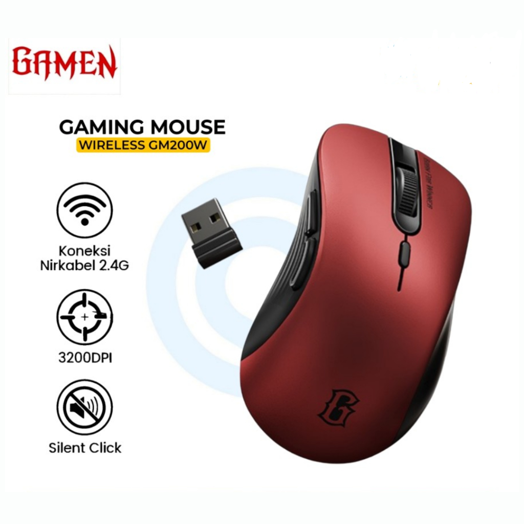 Jual GAMEN GM200W Wireless Gaming Mouse 2.4Ghz Ergonomic Design Silent ...