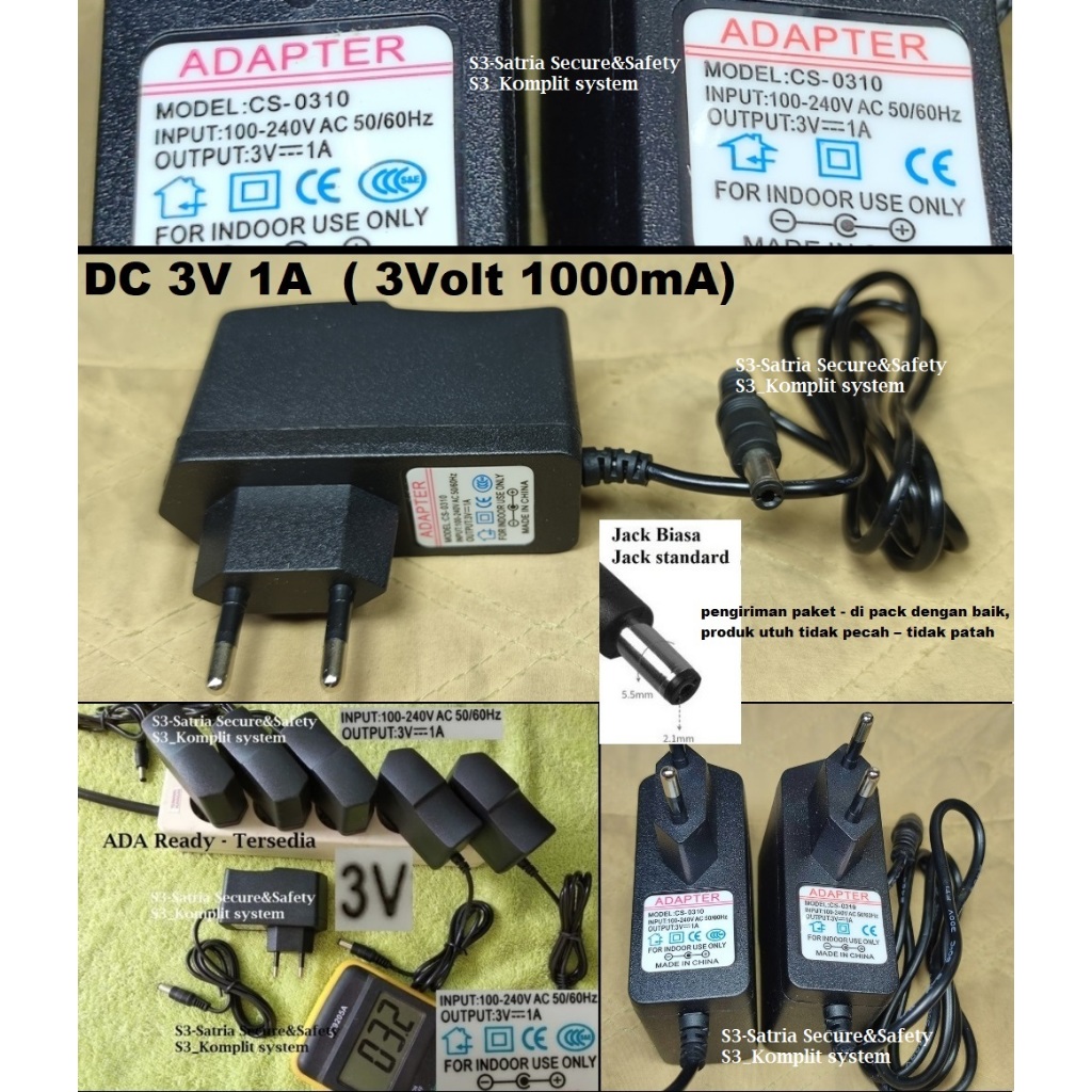 Jual DC adaptor 3v 1a dc3v adapter 3vdc power supply 3volt 3vol 3 V ...