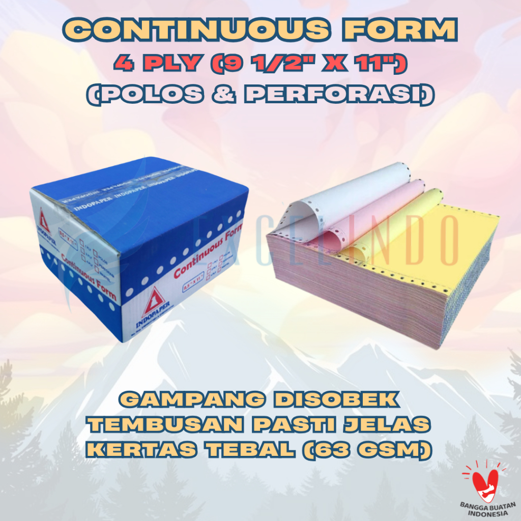 Jual Indopaper Continuous Form 4 ply NCR Ekonomis UKURAN FULL/PERFORASI ...