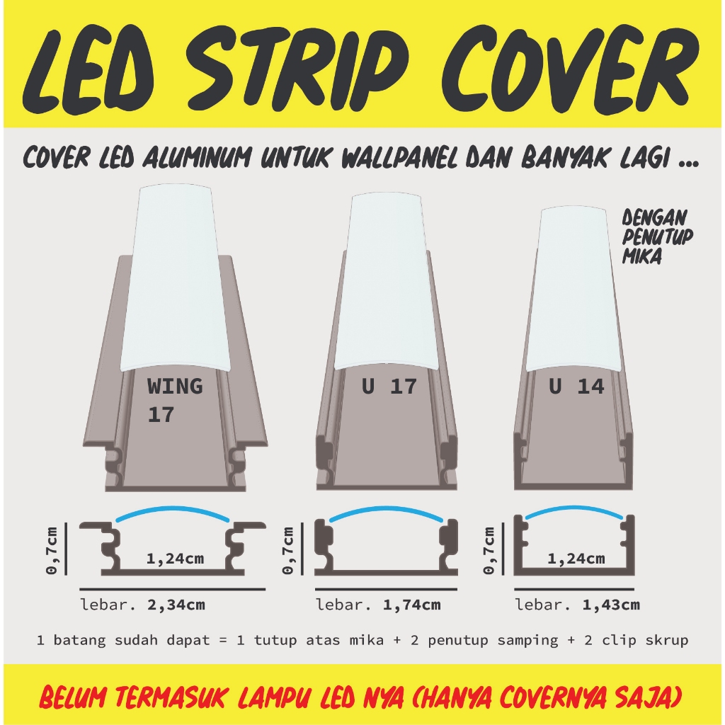Jual Cover Lampu Aluminium Kap Led Strip 1m /100 cm Pelindung Lampu ...