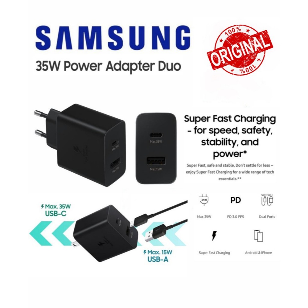 Jual Adaptor Samsung 35W Charging Dual Output USB + Type C PD Power ...