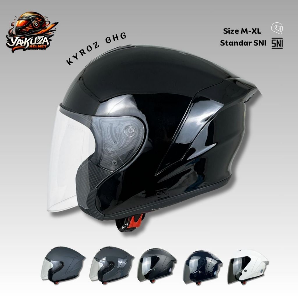 Jual Helm Half Face KYROZ GHG HITAM GLOSY VISOR BENING / Helm Premium ...