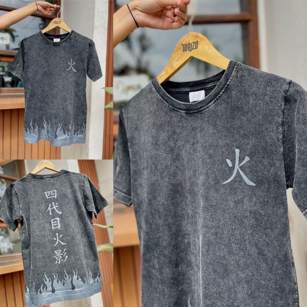Jual Tshirt Minato Sulfur Flame the 4th Hokage Yondaime Washed Black ...