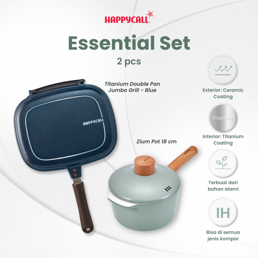 Jual Happycall Titanium Double Pan Jumbo Grill Blue FREE Zium Pot IH ...