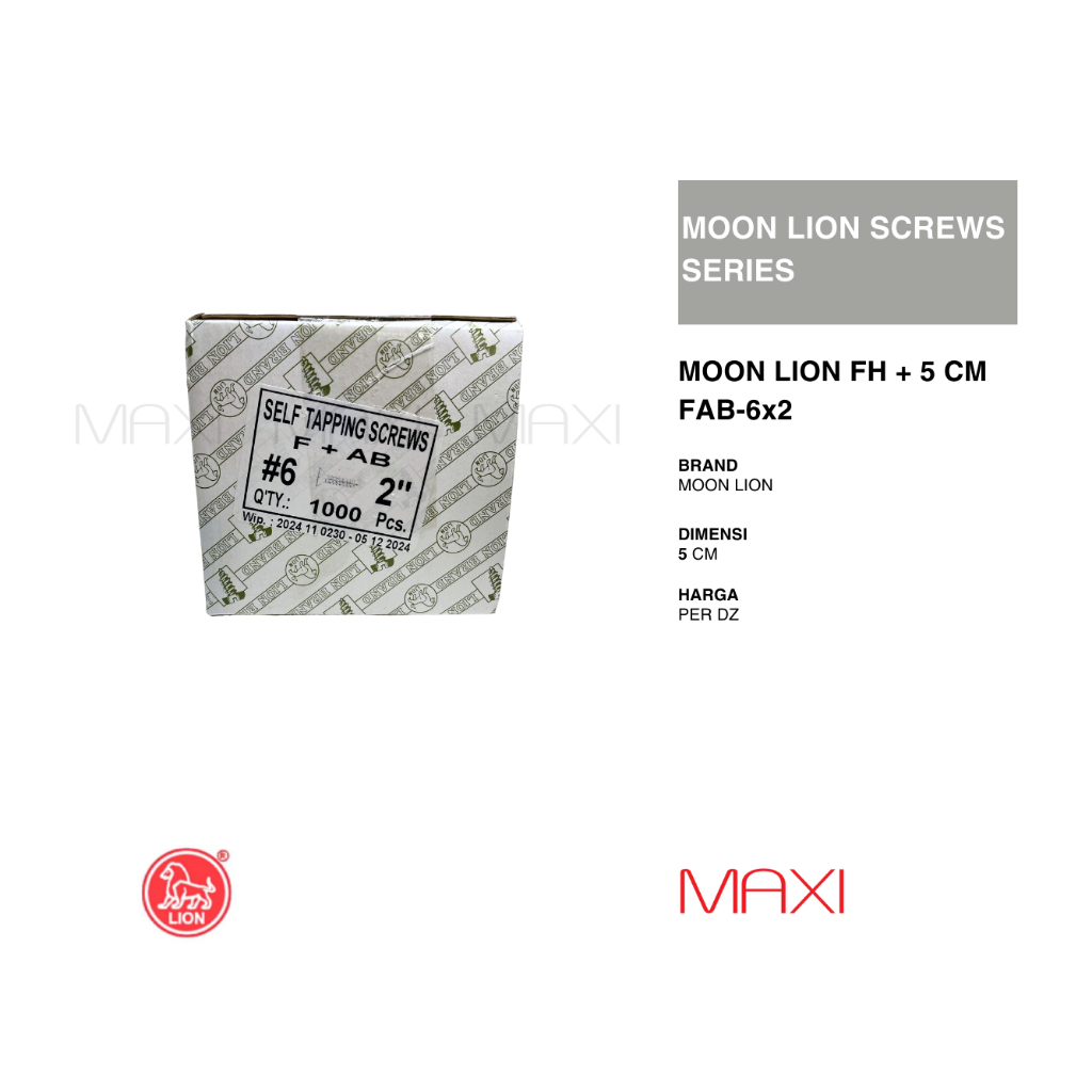Jual Moon Lion Tap Screw 5 CM #6 X 2" (1 DZ = 1000 PC ) | Shopee Indonesia