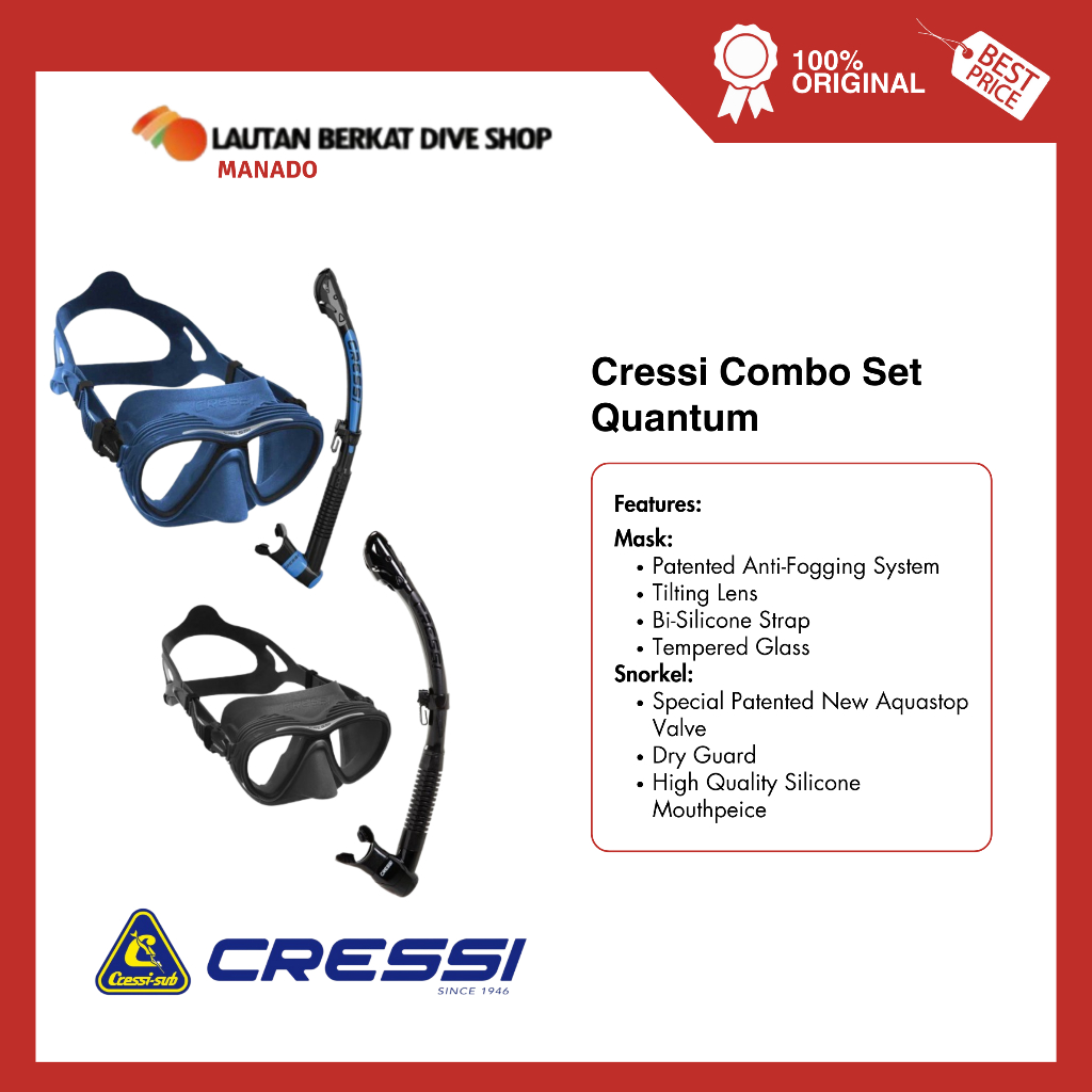 Jual Combo Set Cressi Quantum (Mask Quantum + Snorkel Itaca Ultra Dry) | Shopee Indonesia