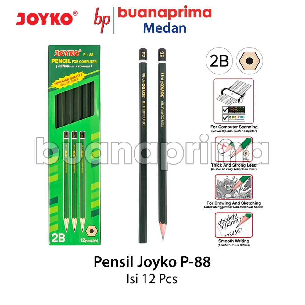 Jual Pensil Joyko P-88 2B isi 12 pcs Pencil Kayu Hijau Menulis P88 ...