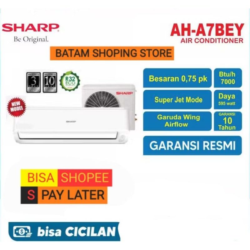 Jual AC SHARP STANDART 3/4PK AH-A7BEY R32 SUPER JET MODE GARUDA WING AIRFLOW GARANSI RESMI ...