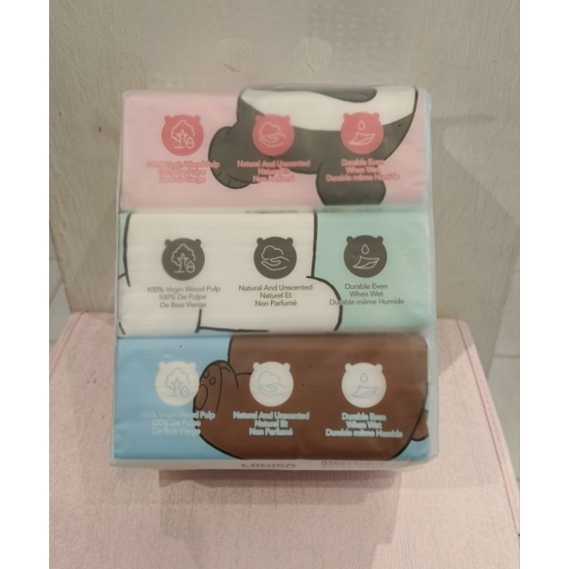 Jual Miniso Tissue We Bare Bears isi 3 pack/ 1 pack isi 100 sheets ...