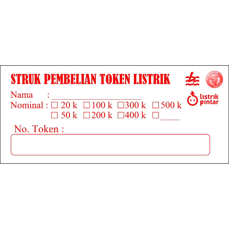 Jual 100 LEMBAR STRUK PEMBELIAN TOKEN LISTRIK | NOTA TOKEN LISTRIK ...