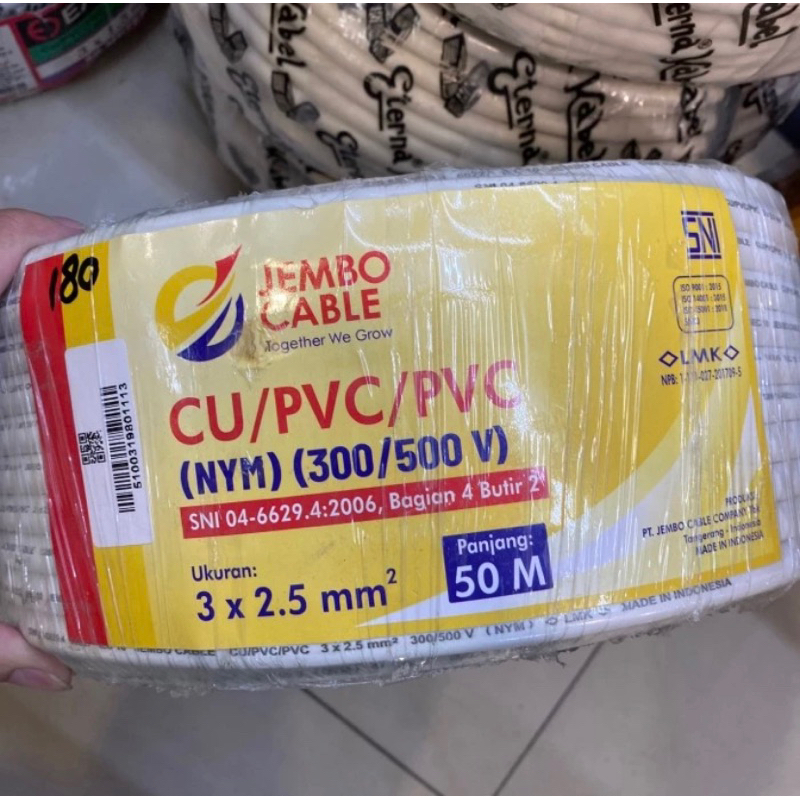 Jual Kabel NYM 3x2.5 3x2,5 JEMBO CABLE Putih Kawat 50 Meter | Shopee ...
