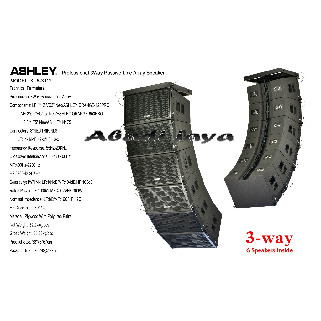 Jual speaker pasif line array ashley kla3112 / kla 3112 3 way 1 buah ...