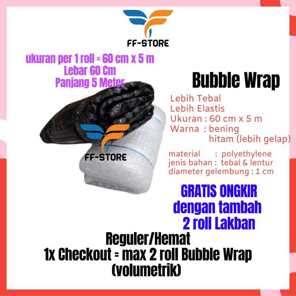 Jual [5Mx60Cm] Bubble Wrap Roll 60 cm x 5 meter Hitam Putih Bening ...
