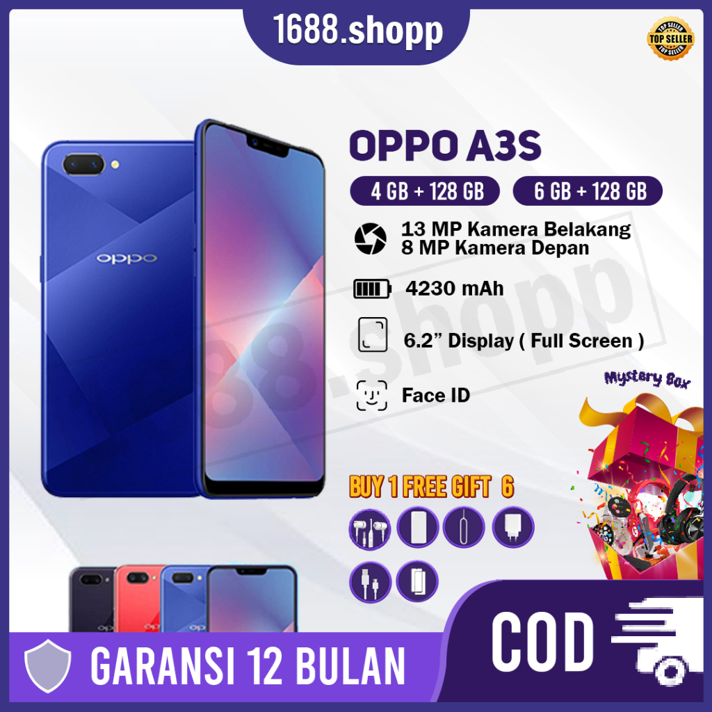 Jual HP OPPO A3S ram 6+128GB BERGANSI 99% TERBARU | Shopee Indonesia