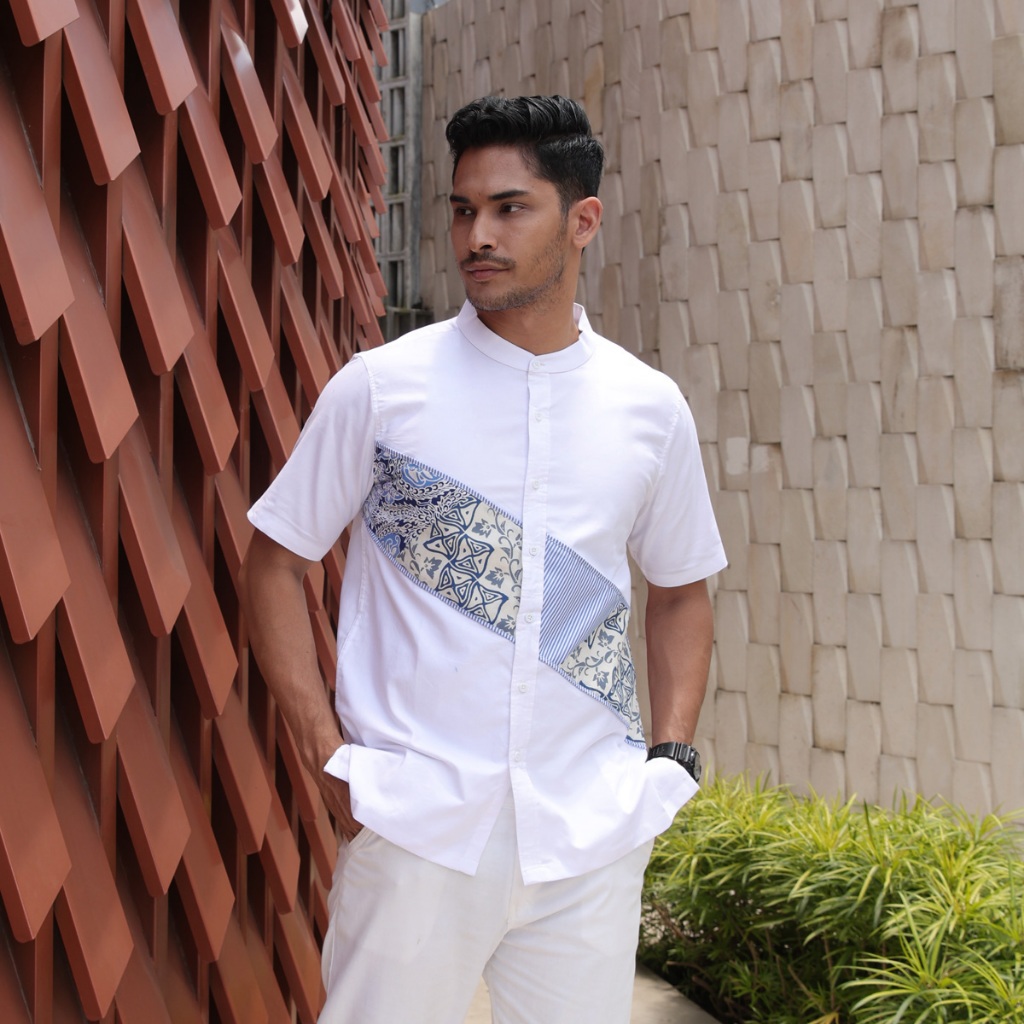 Jual Hadinata Batik Koko Cap Pendek Azriel White Raya Series | Shopee Indonesia