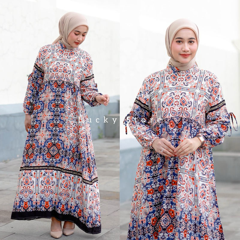 Jual LAUNA Dress Lengan Pita Balon Rayon | Shopee Indonesia