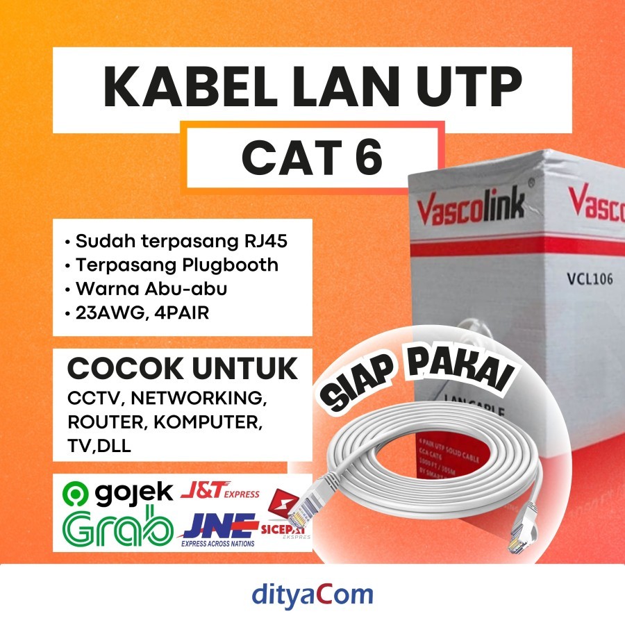 Jual KABEL LAN UTP VASCOLINK CAT6 SIAP PAKAI 20Meter-45Meter | Shopee Indonesia