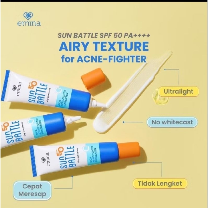 Jual Emina Sun Battle Airy Sun Serum Cica Acnes fighter Sunscreen ...