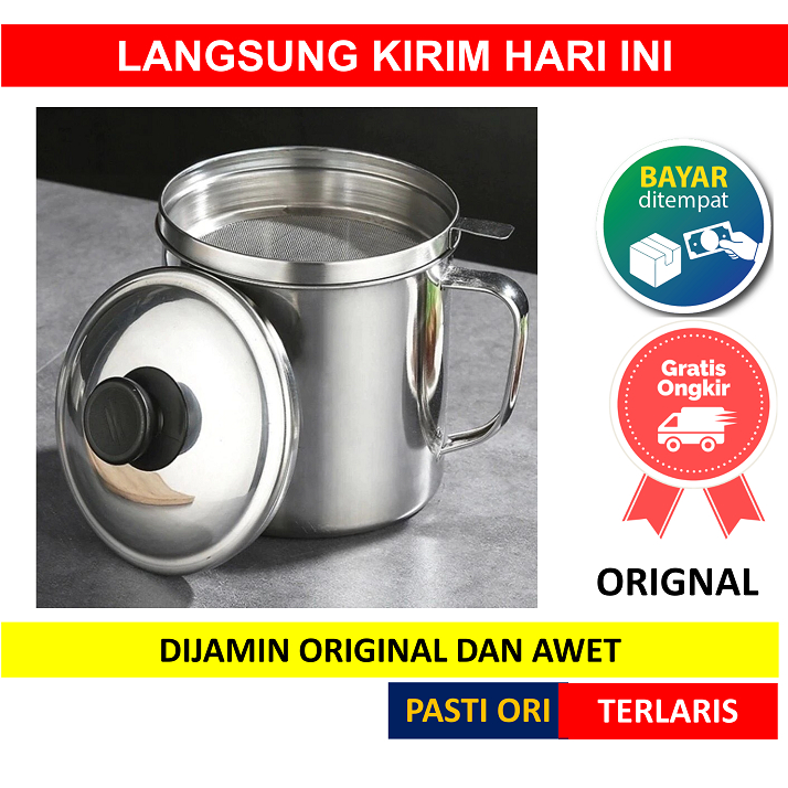 Jual Tempat Saring Minyak Bekas Pakai Oil Pot Stainless 1300ML / 1000ML / 630ML / 1 LITER / 1,3 ...