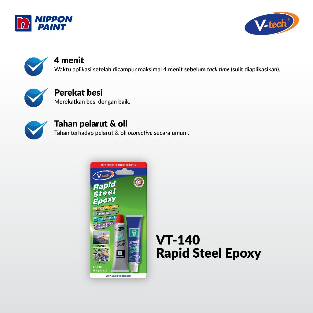 Jual NIPPON PAINT - VT-140 RAPID STEEL EPOXY - 48g - LEM EPOXY | Shopee ...