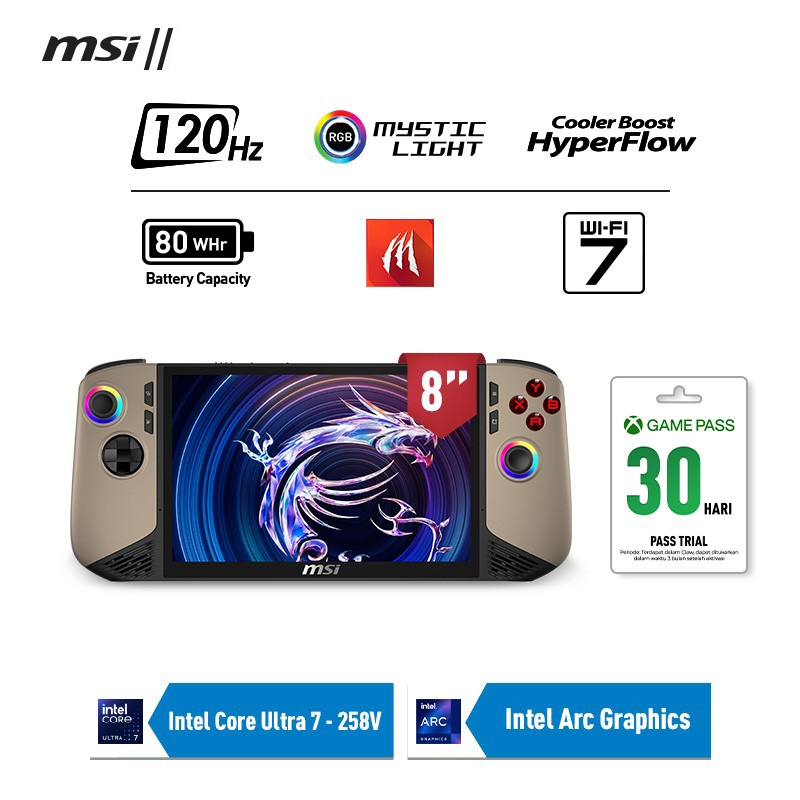 Jual MSI CLAW 8 AI+ 012 - INTEL ULTRA 7-258V - 32GB - 1TB - INTEL ARC - 8"FHD - 120HZ - W11 ...