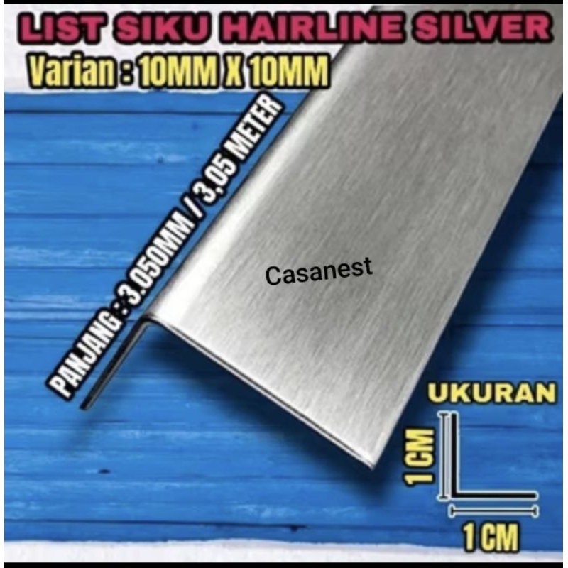 Jual LIST SIKU HAIRLINE SILVER VARIAN TEBAL 0.8MMxP:3.05 MTR STAINLESS ...