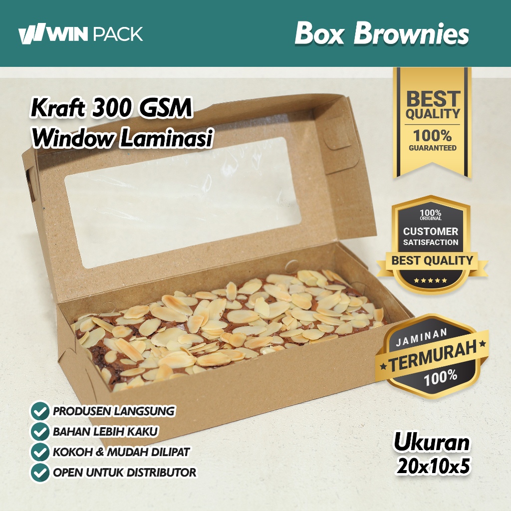 Jual (Isi 50 Pcs) Box Dus Brownies 20x10x5 Laminasi | Window | Dalam ...