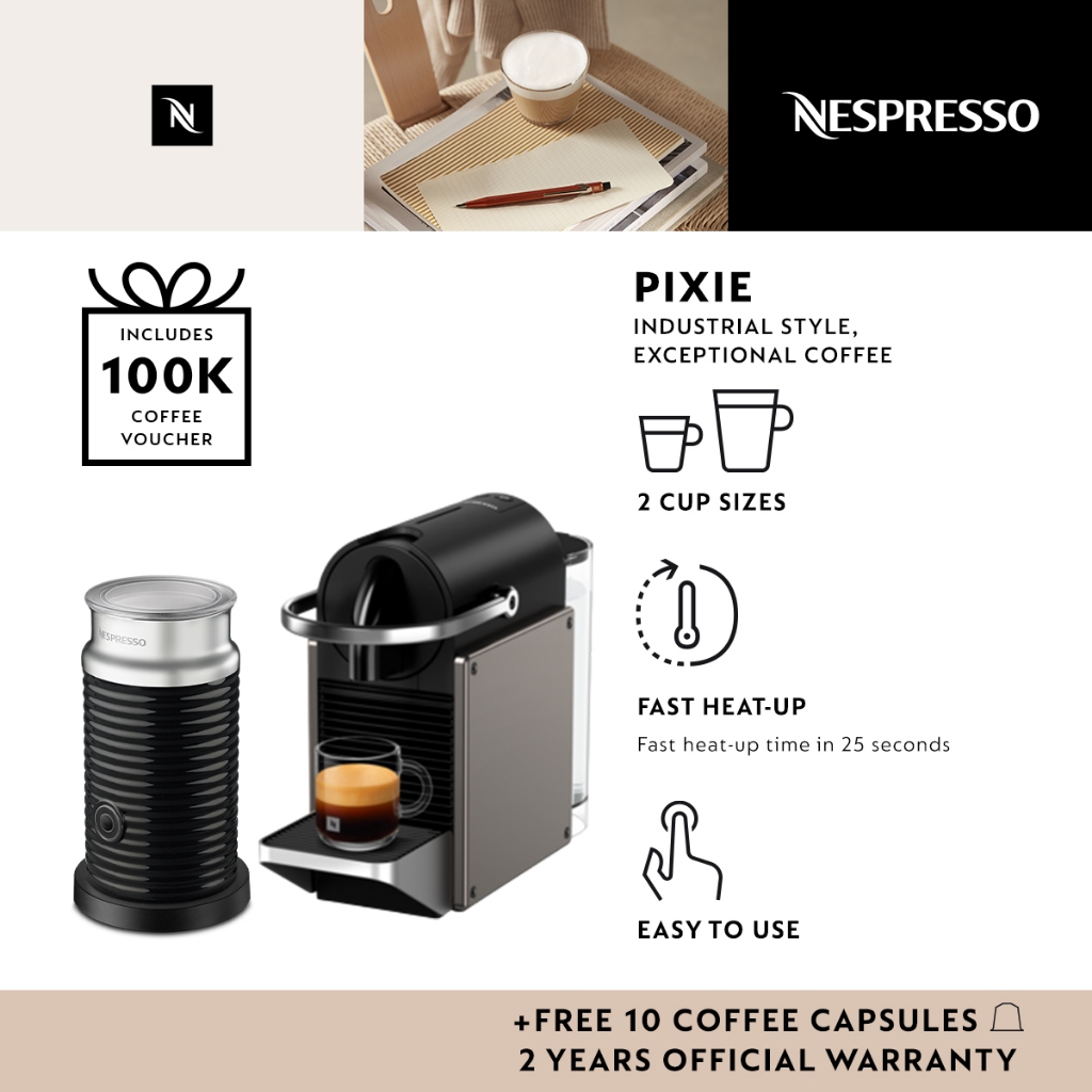Jual NESPRESSO Pixie Coffee Machine Titanium, with Aeroccino3 Black ...