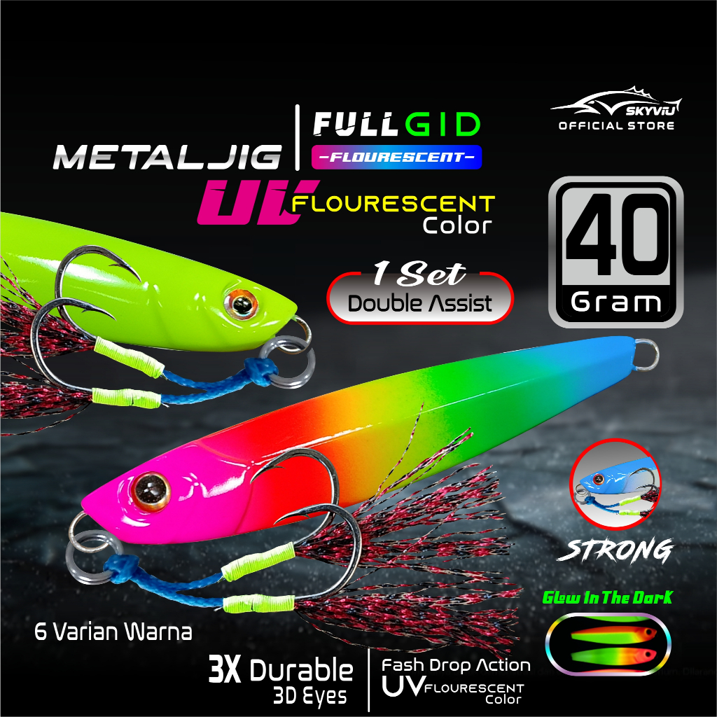 Jual Metal Jig 40 Gram Full GID UV Neon Umpan Malam Menyala + Double Assist Hook 40g | Shopee ...