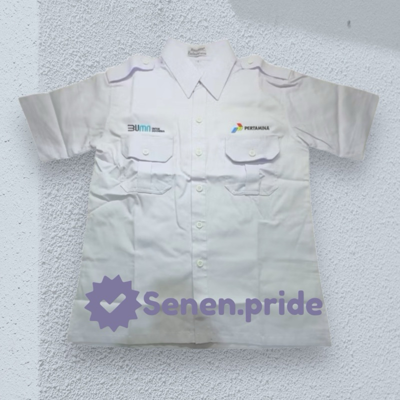 Jual Kemeja Pertamina Lengan Pendek Putih Bahan American drill full ...