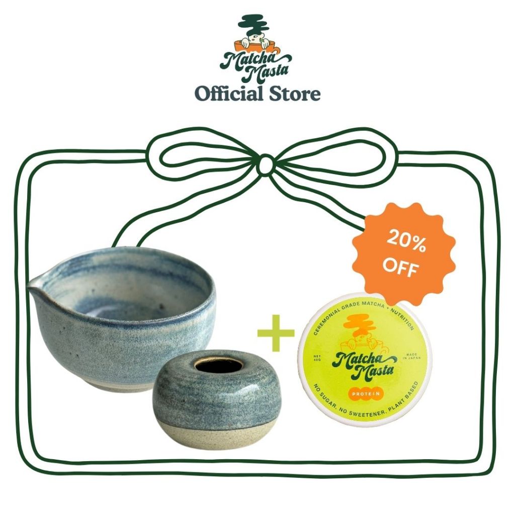 Jual Matcha Masta Denim Bowl + Whisk Stand | Shopee Indonesia