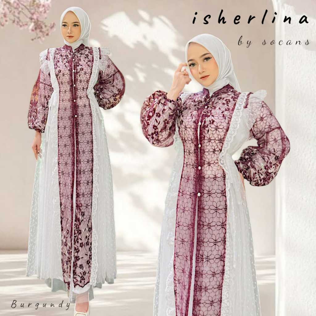 Jual iSHERLINA one set outer tile bordir setelan gamis putih rok tutu ...