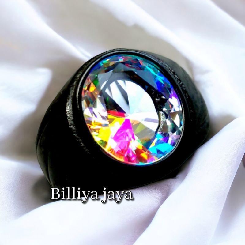Jual CINCIN BATU KALIMAYA INDIA PELANGI RING TITANIUM HITAM | Shopee ...