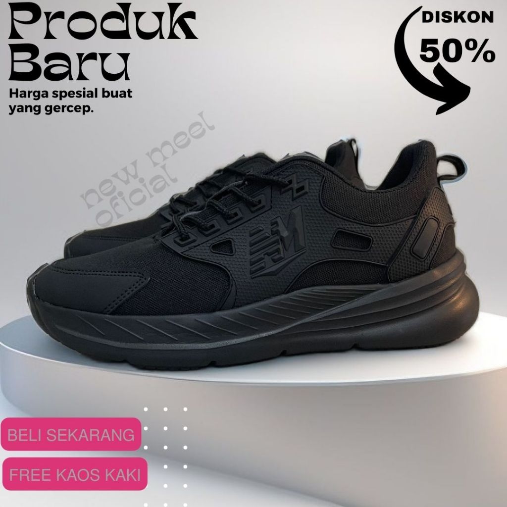 Jual new meel oficial sneakers pria wanita sepatu kasual kerja sekolah hitam polos terbaru ...