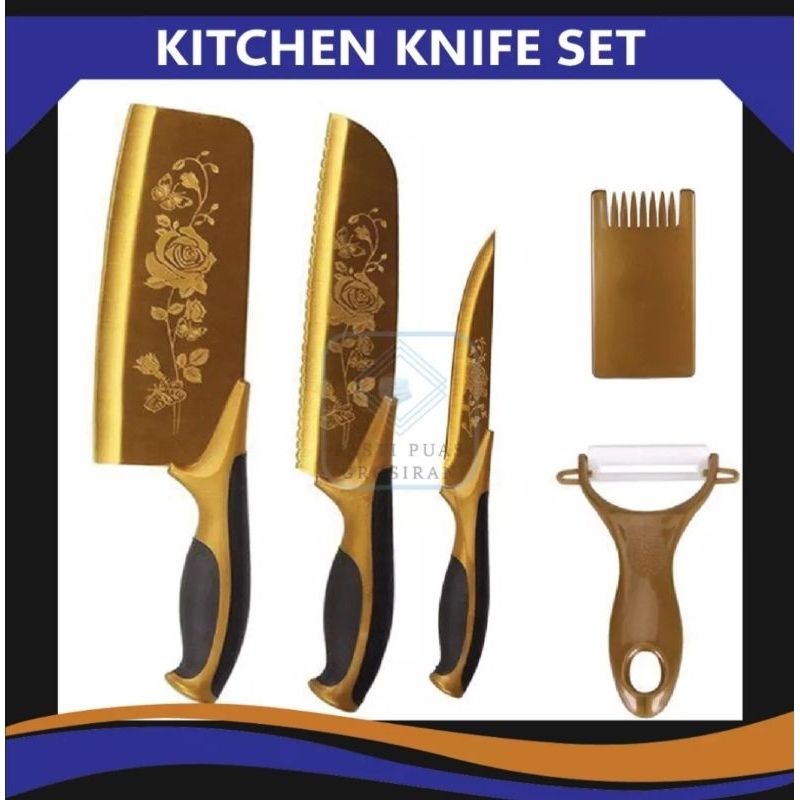 Jual Set Pisau KITCHEN KNIFE SET GOLD | Shopee Indonesia