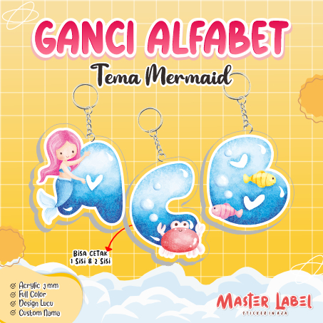 Jual READY STOCK GANCI ALFABET TEMA MERMAID GANCI INISIAL HURUF ...