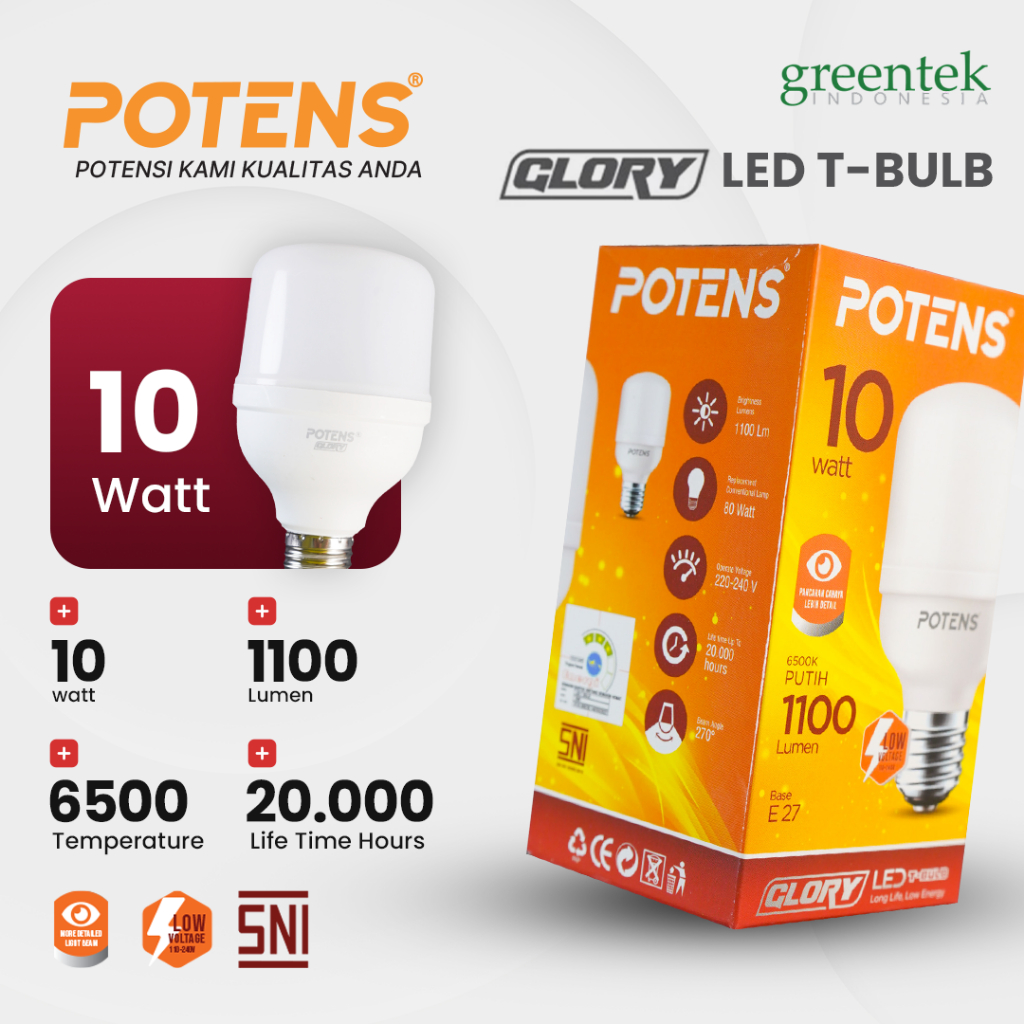 Jual POTENS - Lampu Bohlam LED T-BLUB 10Watt - 6500K -PTG 10W - DL ...