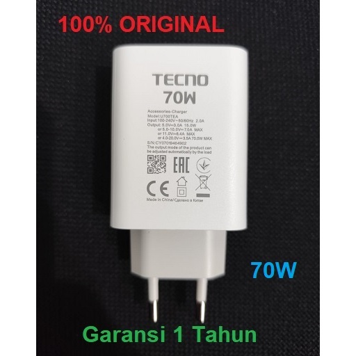 Jual TECNO Adaptor Charger 70W Fast Charging Pova 6 Pro Camon 30 Pro Original | Shopee Indonesia