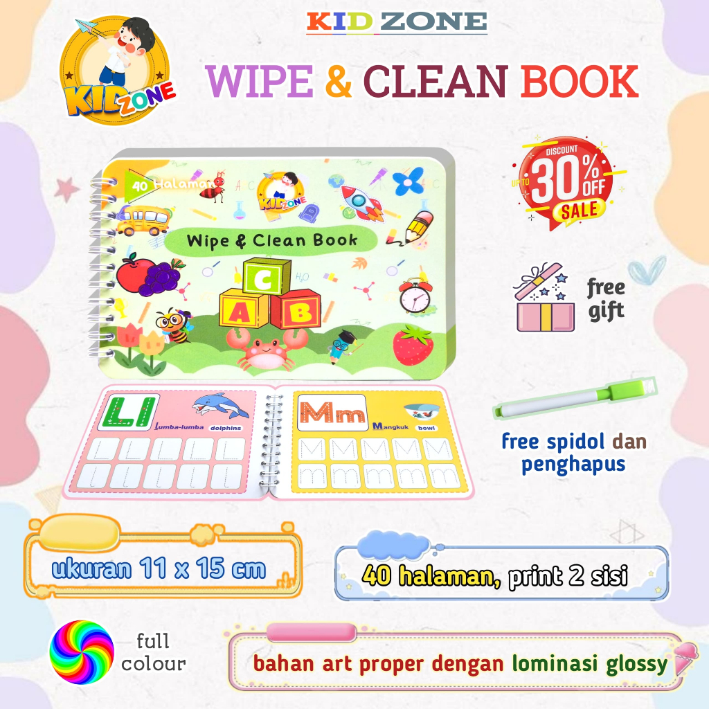 Jual KIDZONE - WIPE AND CLEAN BOOK - HURUF ABC Activity Book Buku Anak ...
